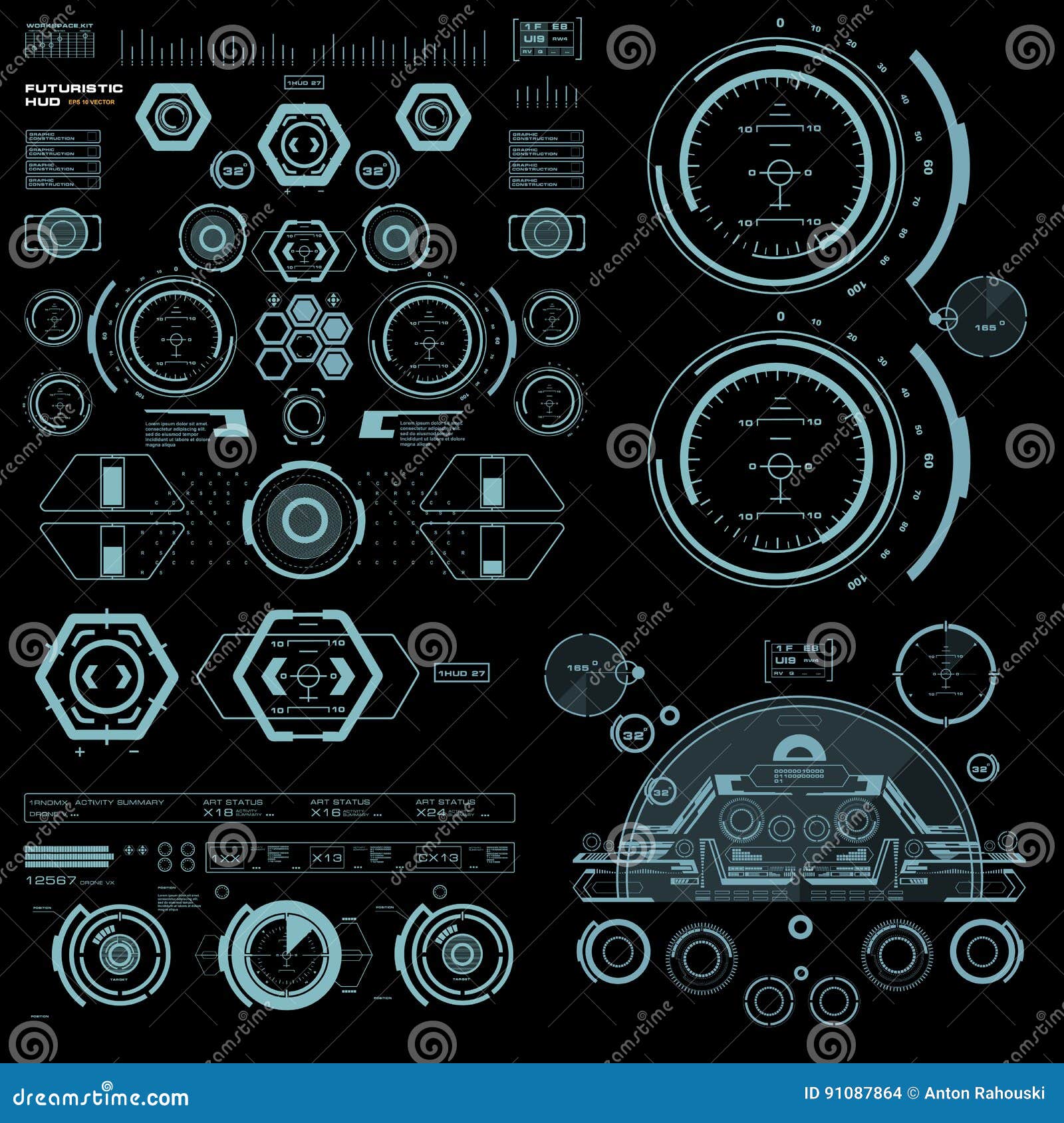 Futuristic Blue Virtual Graphic Touch User Interface Stock Illustration ...