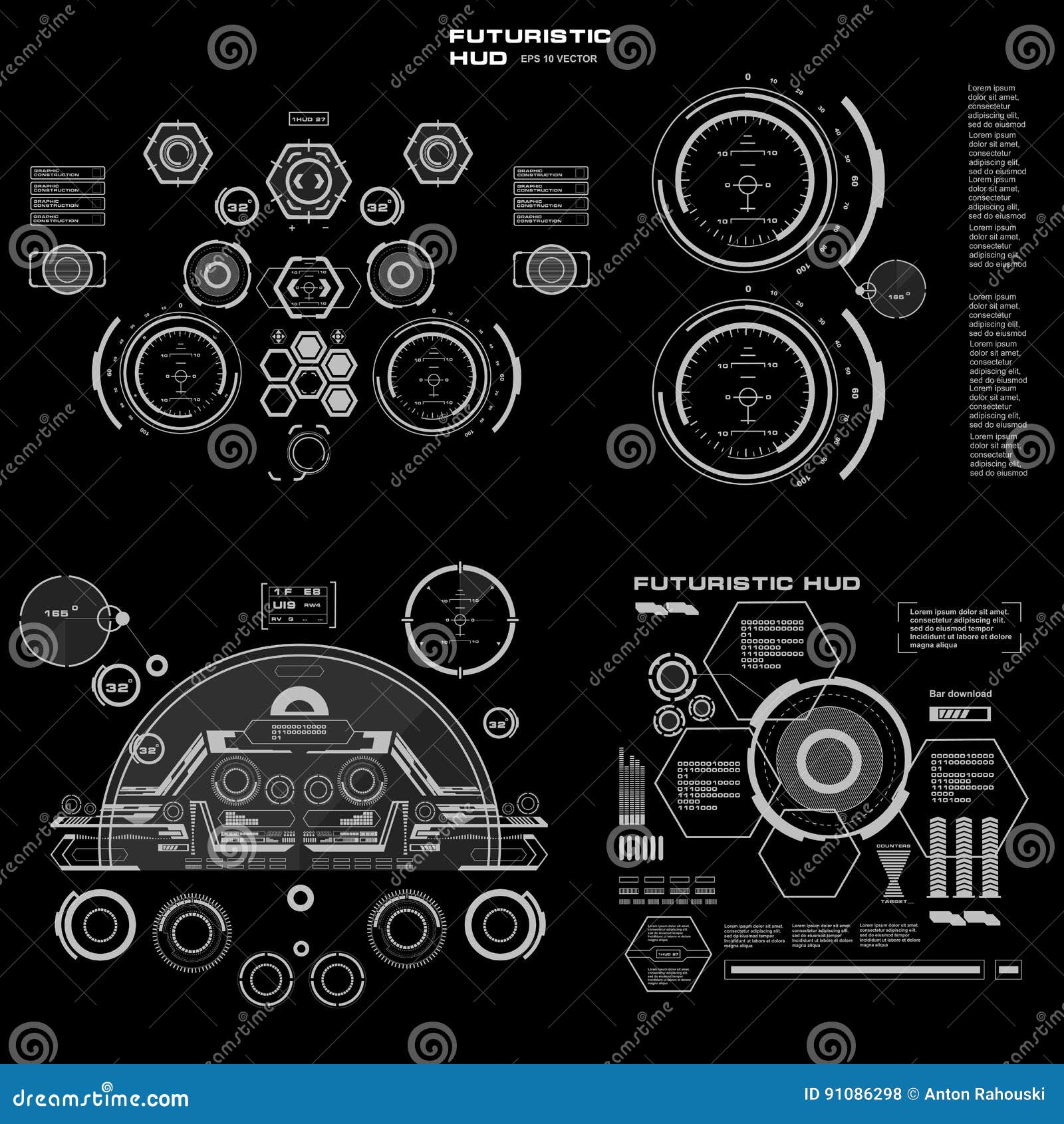 Futuristic Blue Virtual Graphic Touch User Interface Stock Illustration ...