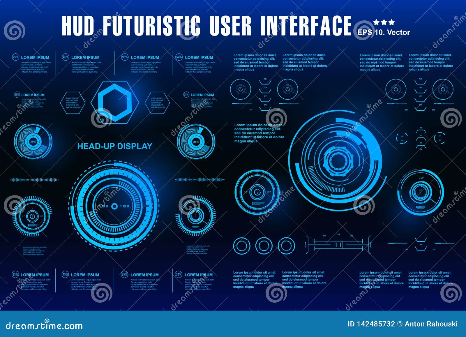 Futuristic Blue Virtual Graphic Touch User Interface. HUD Dashboard ...