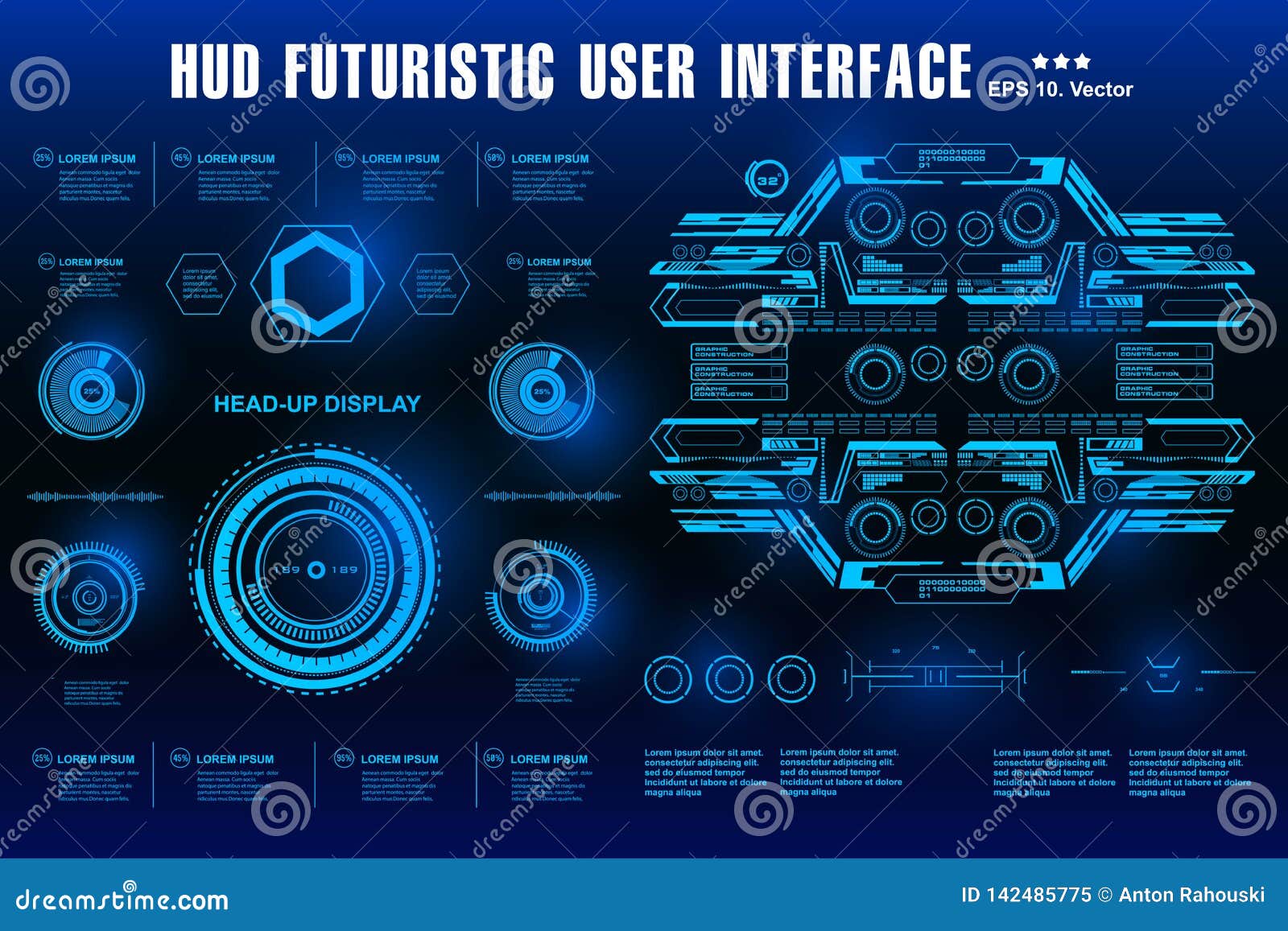 Futuristic Blue Virtual Graphic Touch User Interface. HUD Dashboard ...