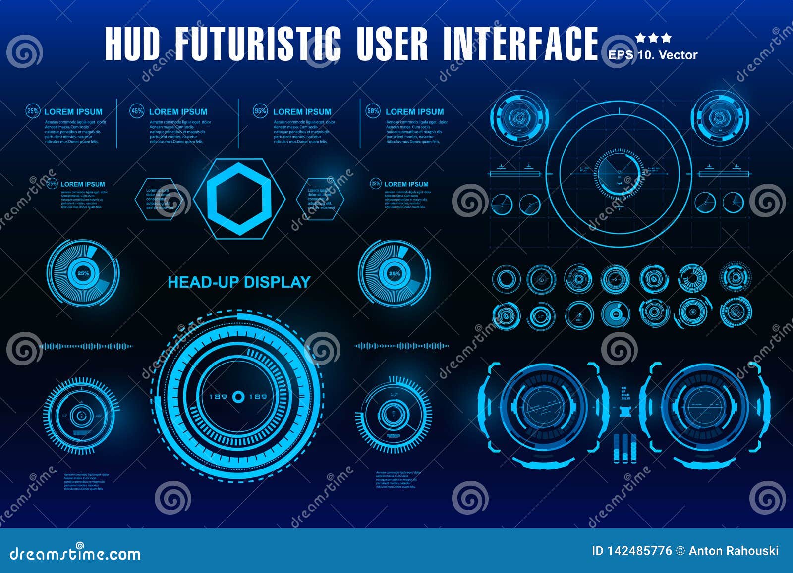 Futuristic Blue Virtual Graphic Touch User Interface. HUD Dashboard ...