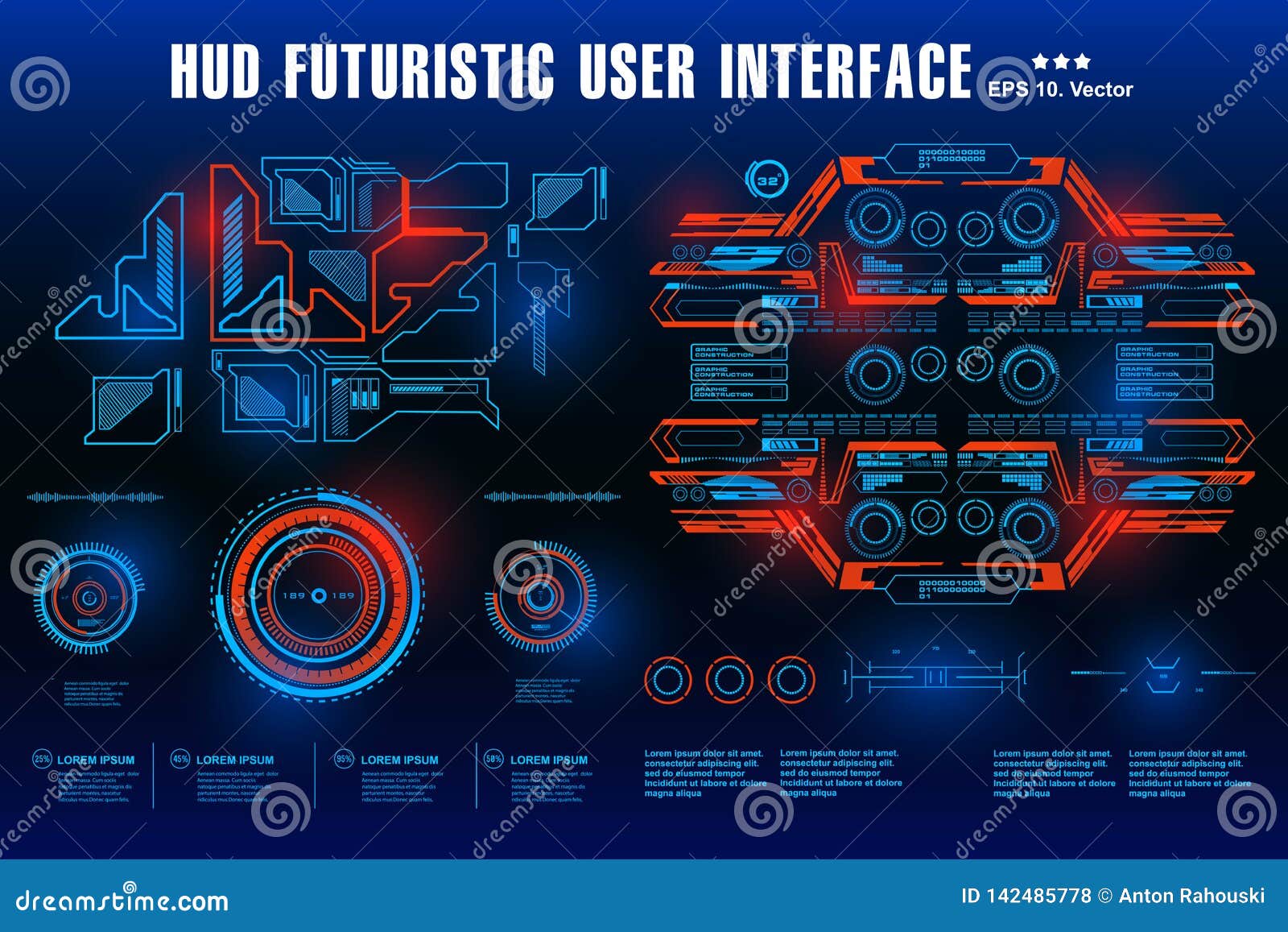Futuristic Blue Virtual Graphic Touch User Interface. HUD Dashboard ...