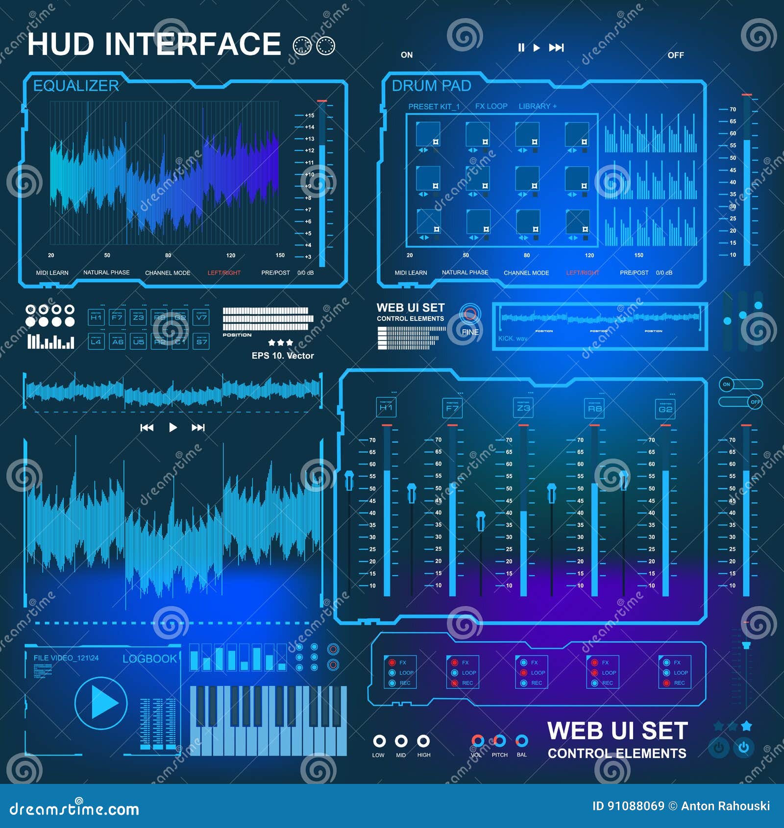 Futuristic Blue Virtual Graphic Touch User Interface, Music Interface ...
