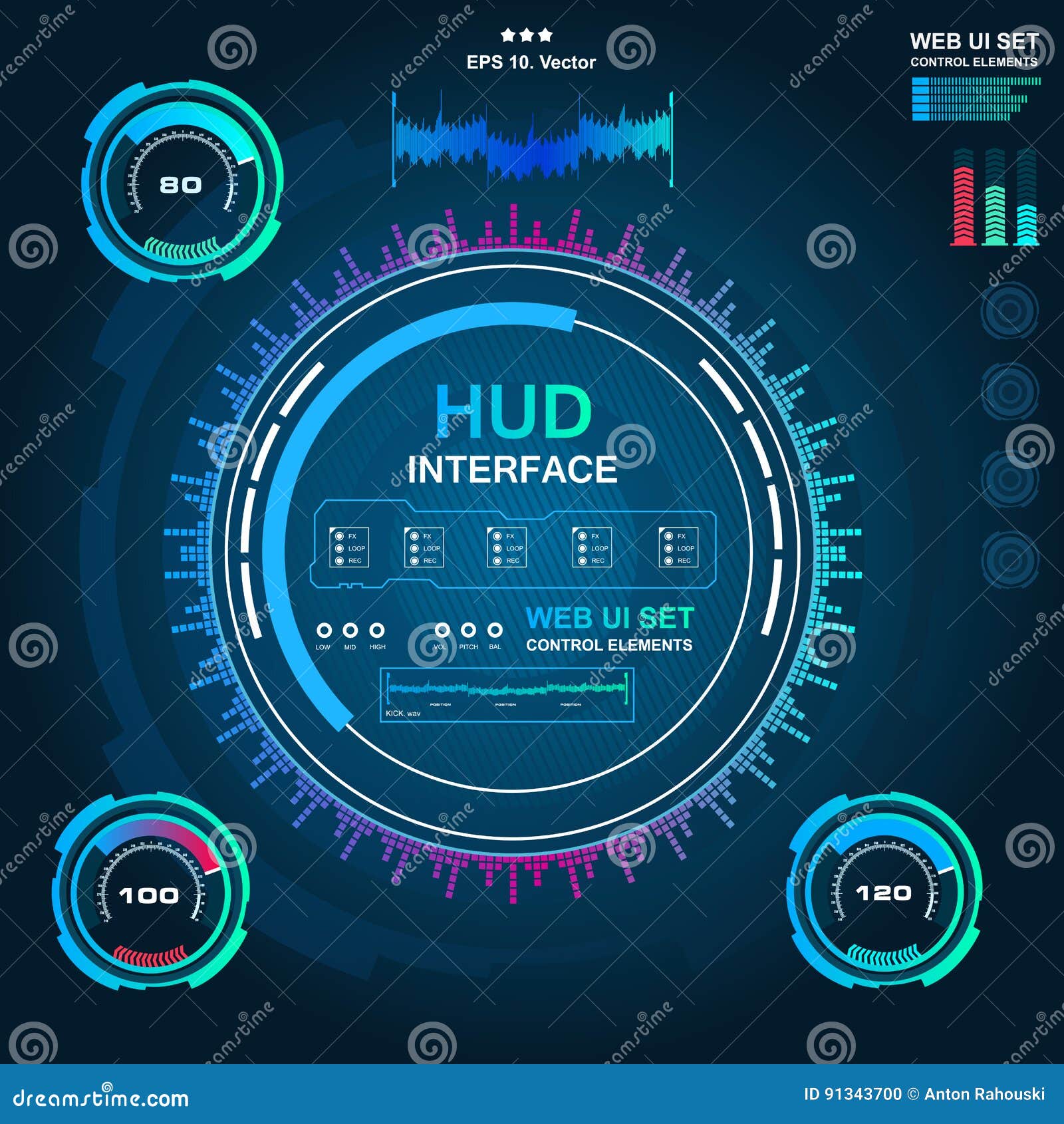 Futuristic Blue Virtual Graphic Touch User Interface, Music Interface ...