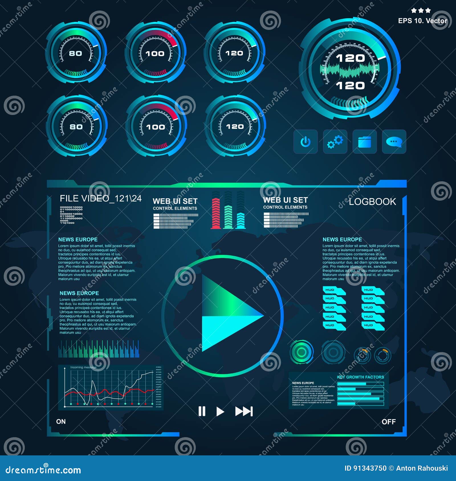 Futuristic Blue Virtual Graphic Touch User Interface, Music Interface ...