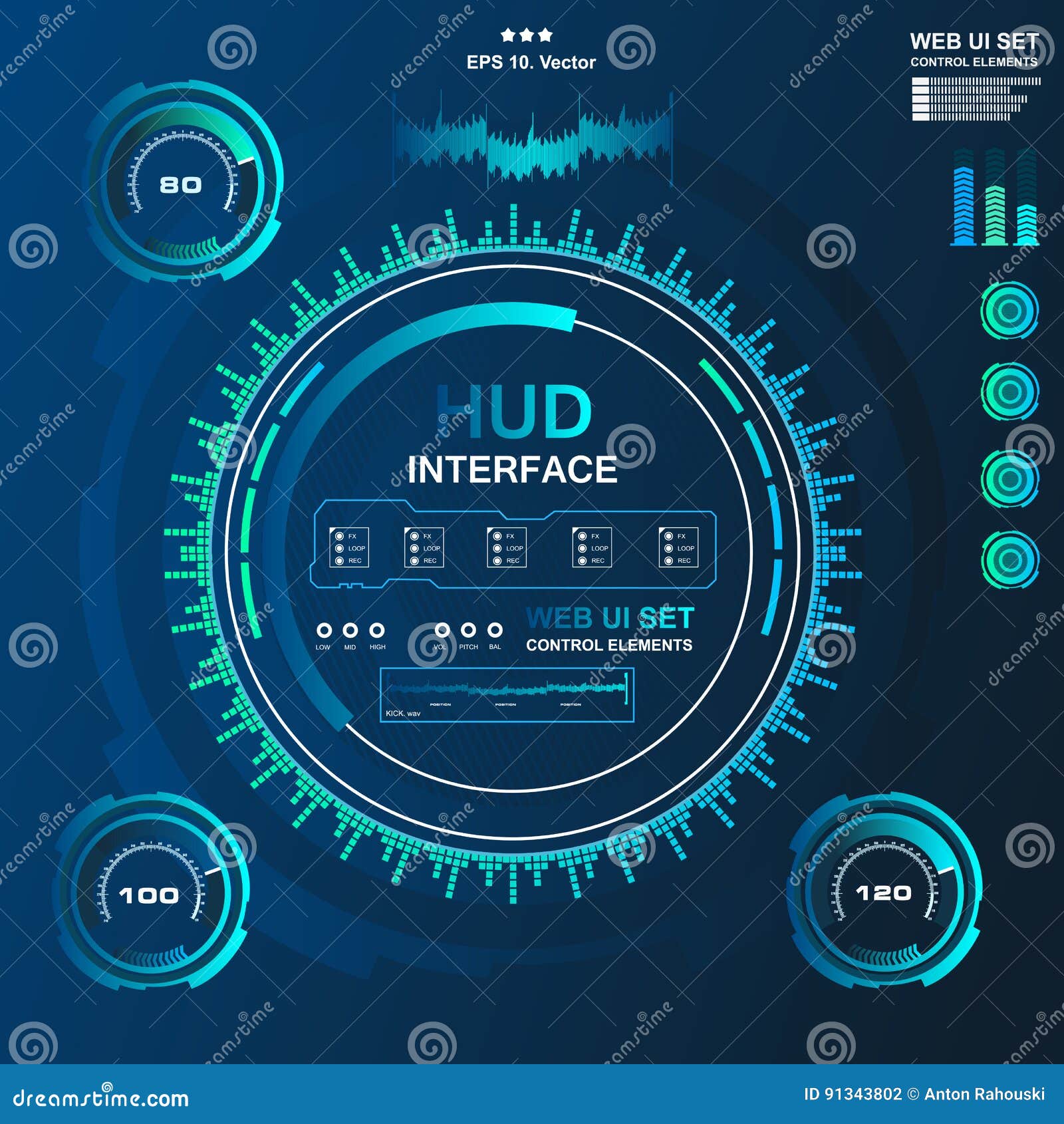 Futuristic Blue Virtual Graphic Touch User Interface, Music Interface ...