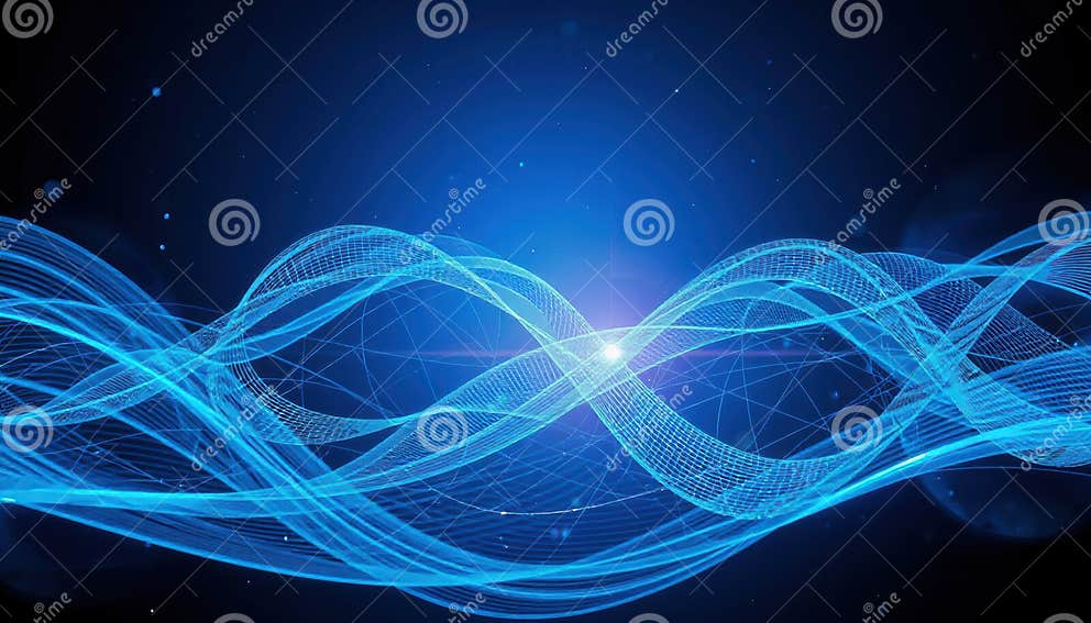Futuristic Blue Wave Patterns with Glowing Lines and Light Effects ...