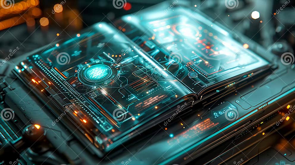 Futuristic Book with Interactive Interface Displays Data in a Digital ...