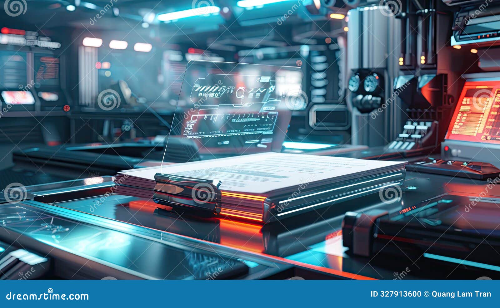 A Futuristic Book Mockup Positioned on a High-tech Console in a Virtual ...