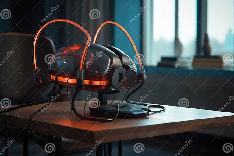 Futuristic Brain-computer Interface Headset on a Table Stock ...
