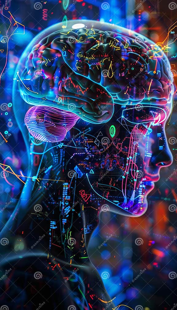 Futuristic Brain Computer Interface Translating Thoughts into Vibrant ...