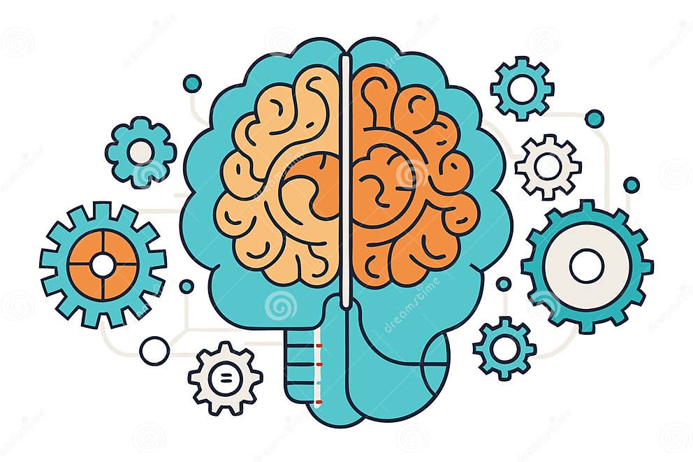Futuristic Brain with Gears Vector Art Symbolizing Knowledge ...