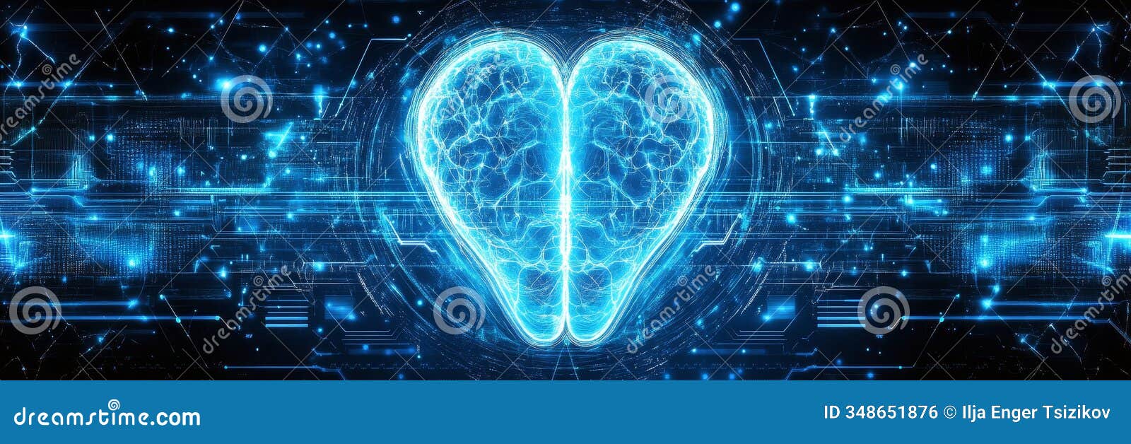 Futuristic Brain in Heart Shape Shows Digital Transformation Concept ...