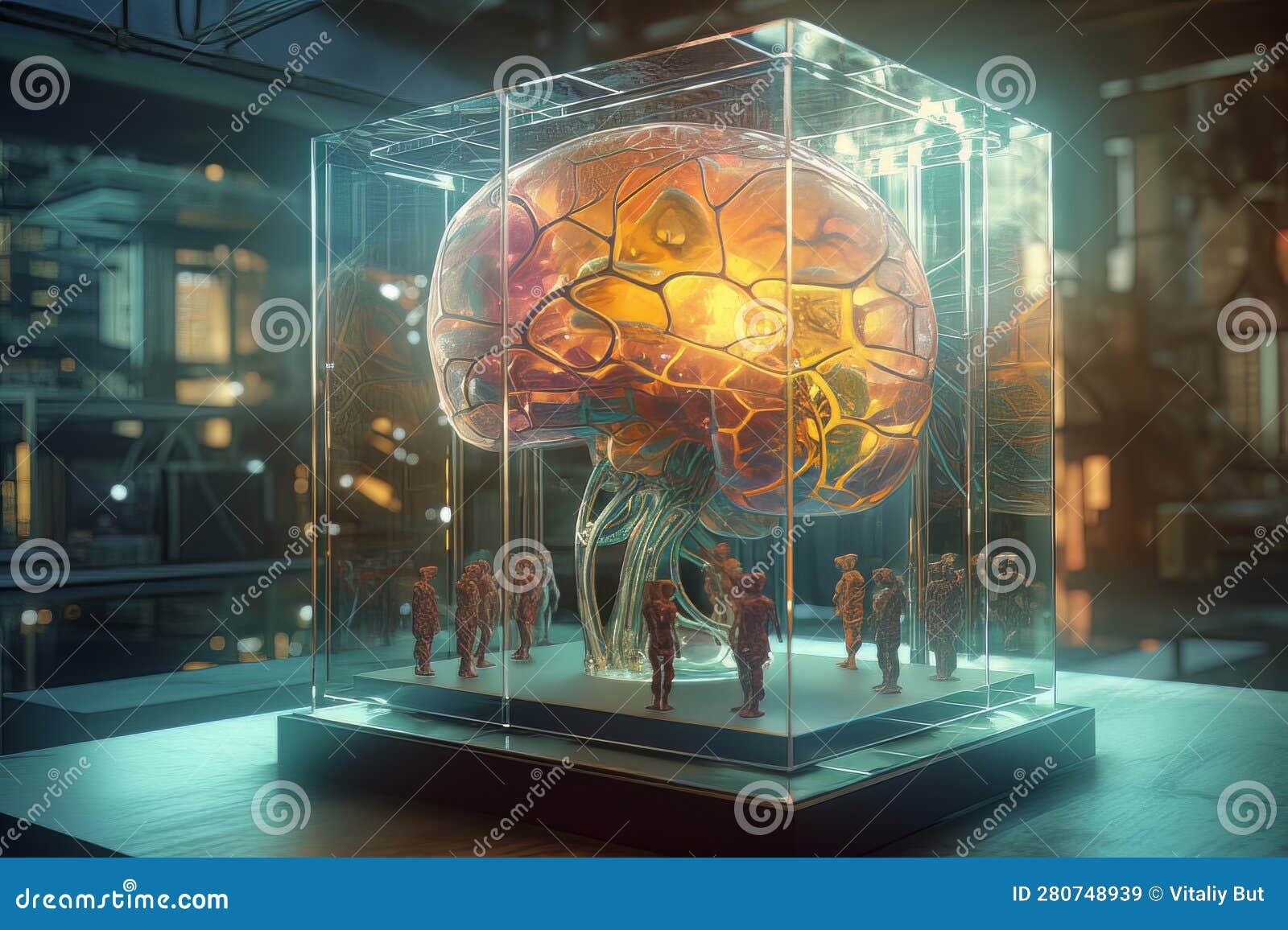 Futuristic Brain Hitech Modern Art Object Behind Glass Made with ...