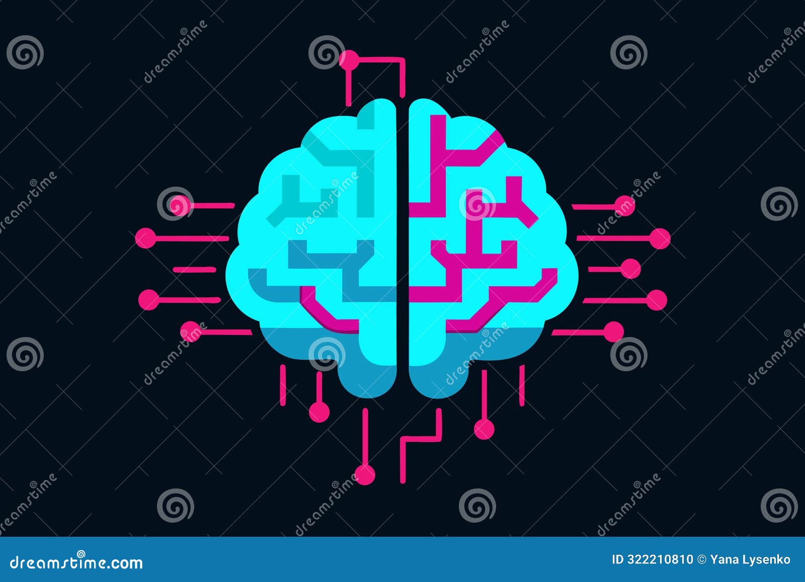 Futuristic Brain in Neon Colors. Glowing Brain in Network Setting Stock ...