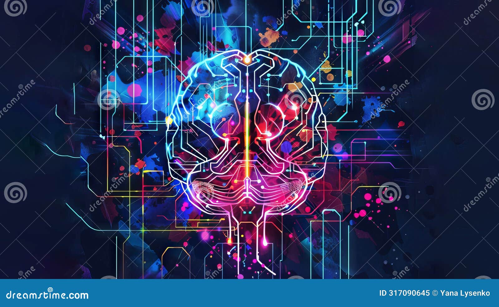 Futuristic Brain in Neon Colors. Brain in Network Setting Stock Image ...