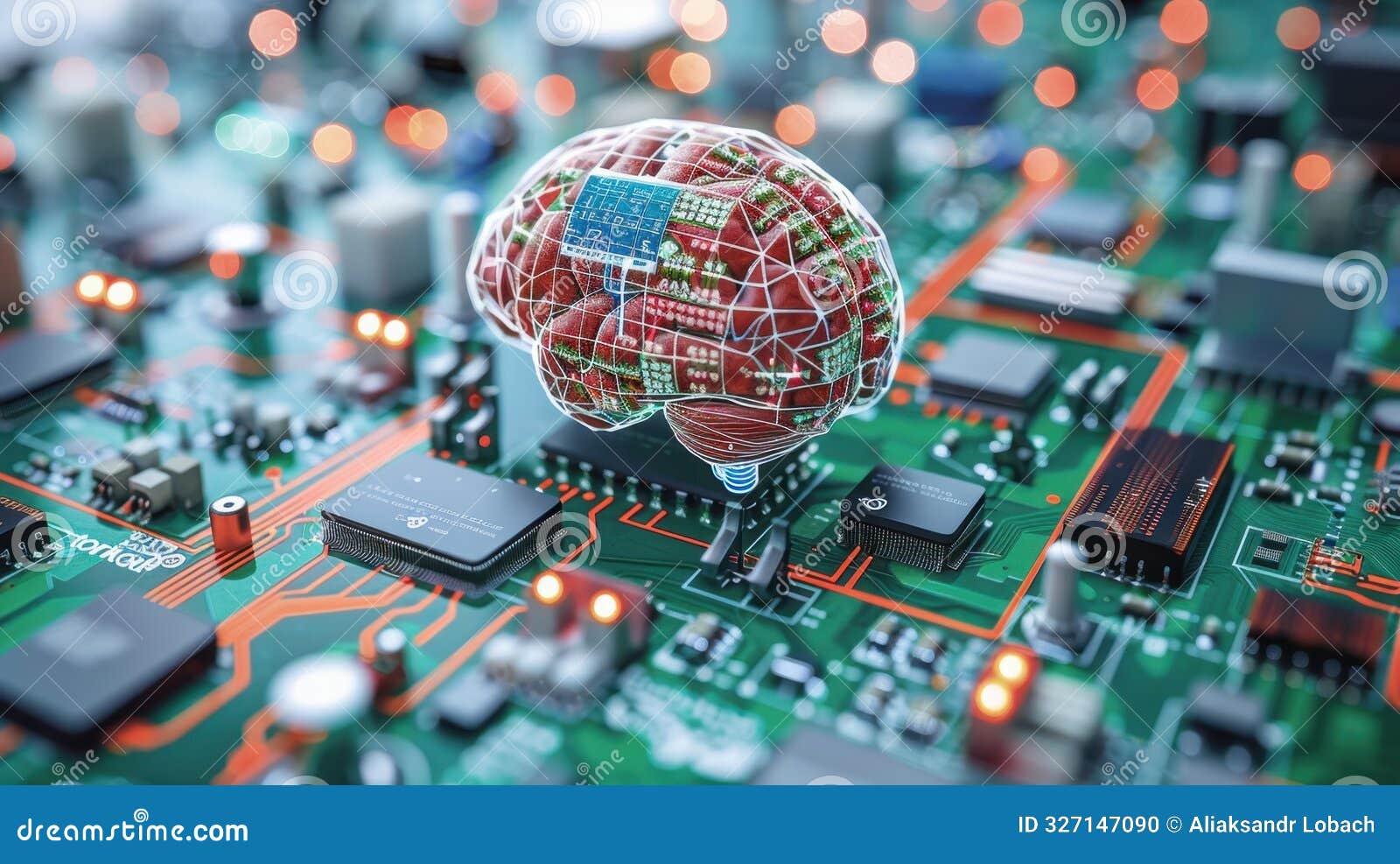 Futuristic Brain with Neon Lighting. Computerized Brain Stock Photo ...