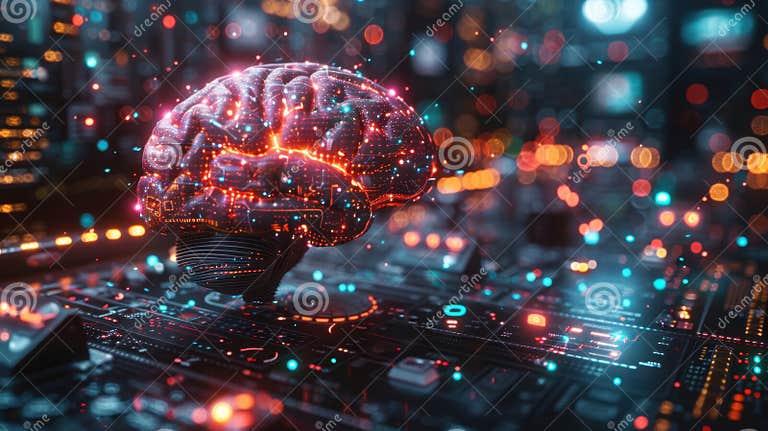 Futuristic Brain with Neon Lighting. Computerized Brain Stock ...