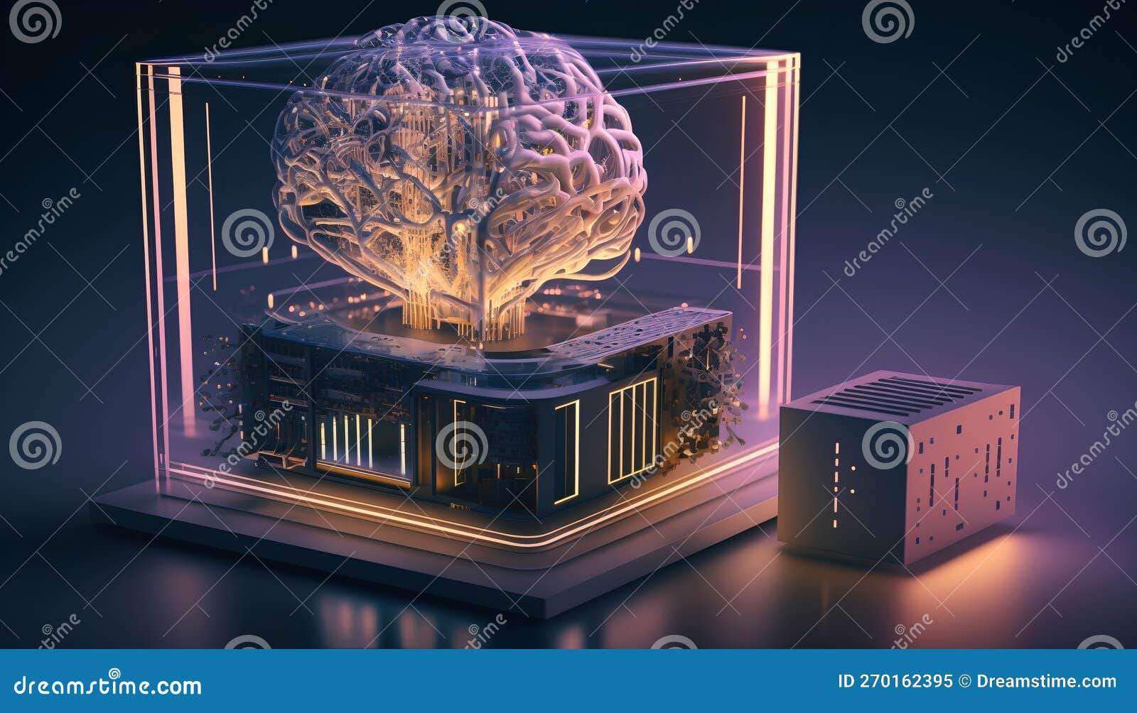 Futuristic Brain Structure with Intricate Patterns of Neurons on Top of Computer Processors ...