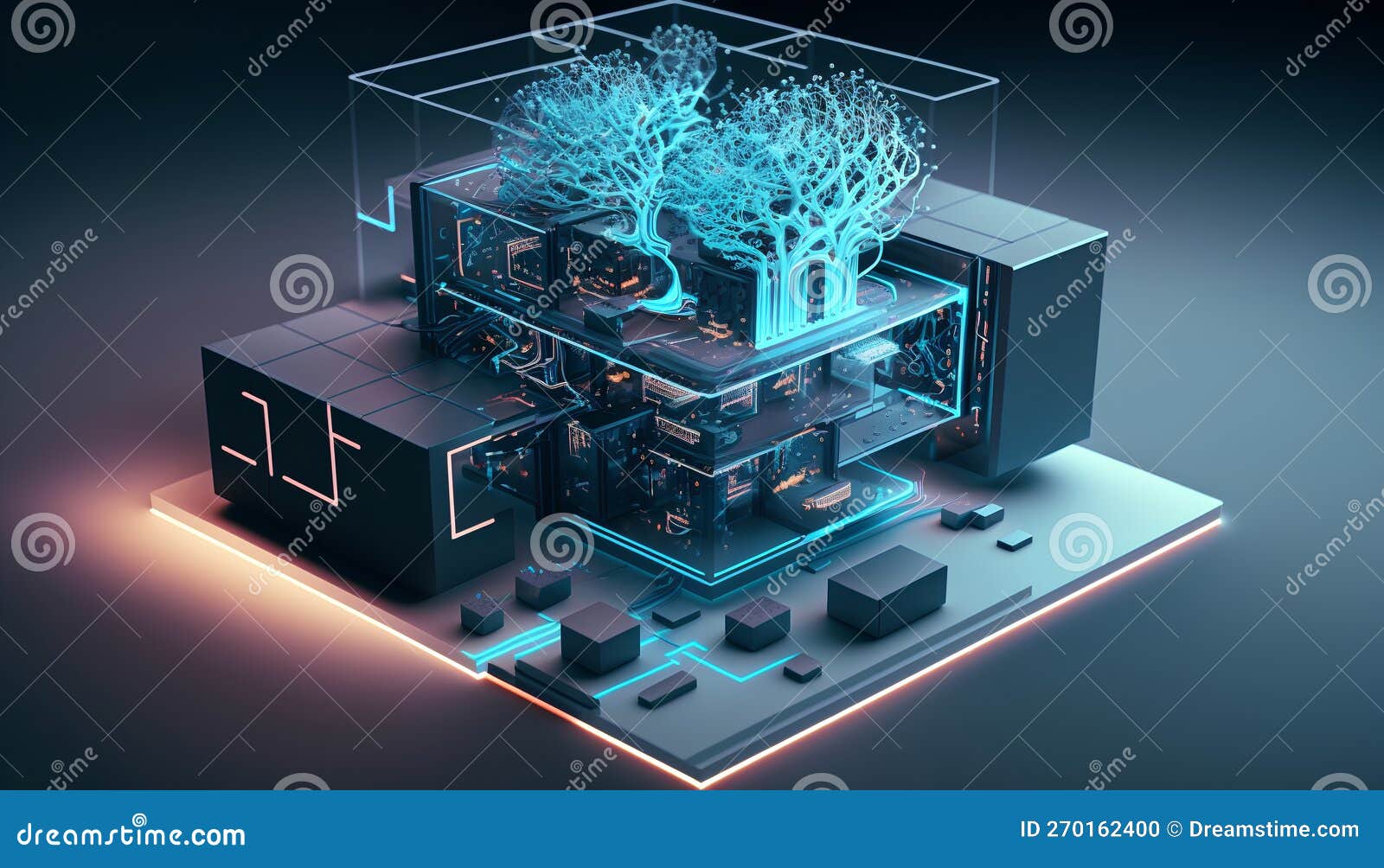Futuristic Brain Structure with Intricate Patterns of Neurons on Top of Computer Processors ...