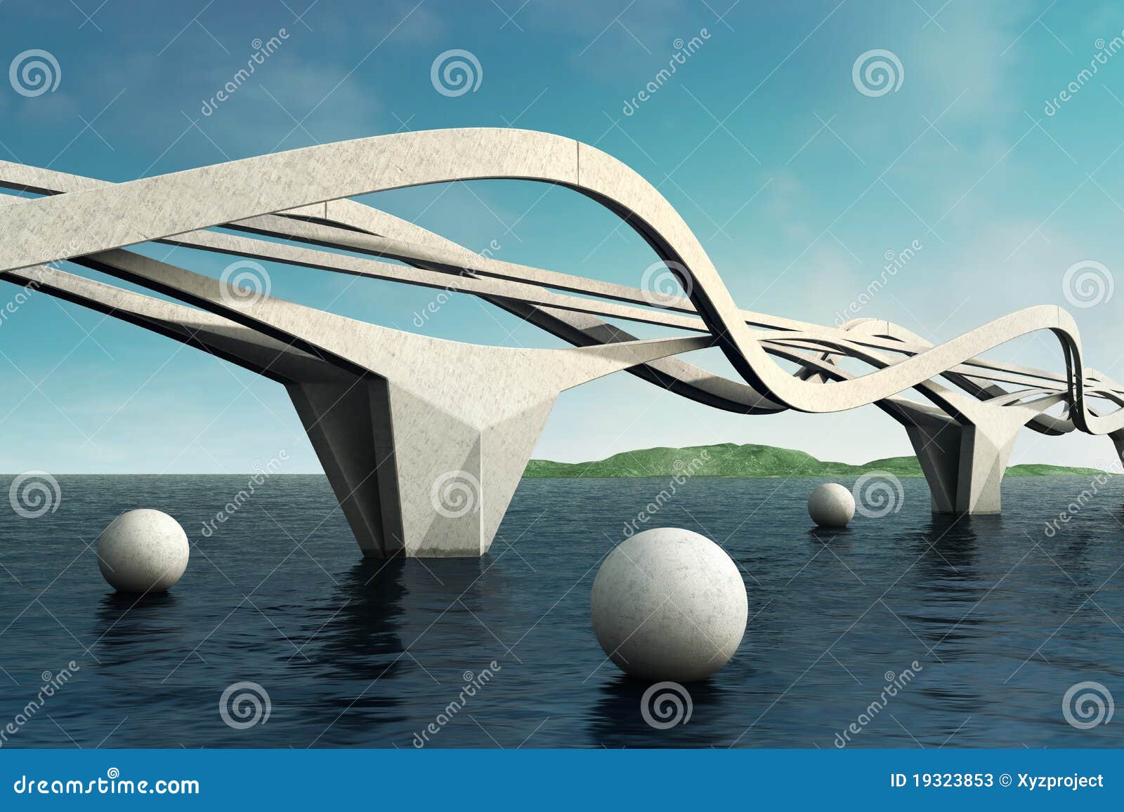 Futuristic bridge. stock illustration. Illustration of island - 19323853