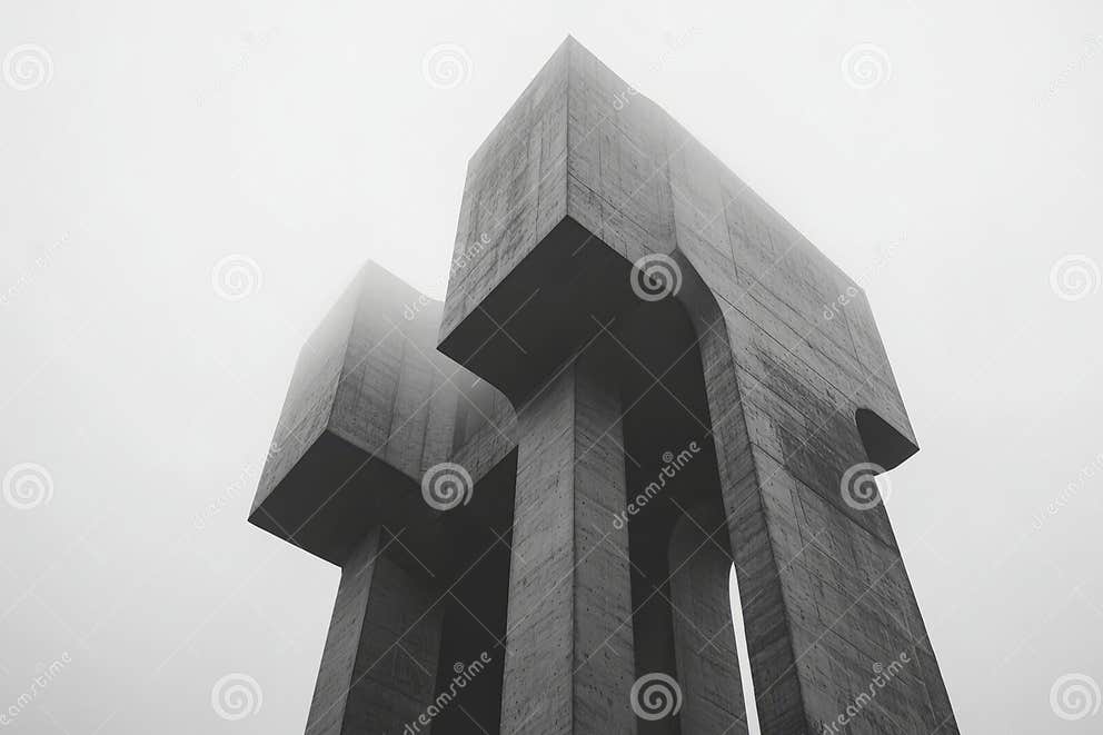 A Futuristic Brutalist Skyscraper with Massive Angular Structures, Raw ...