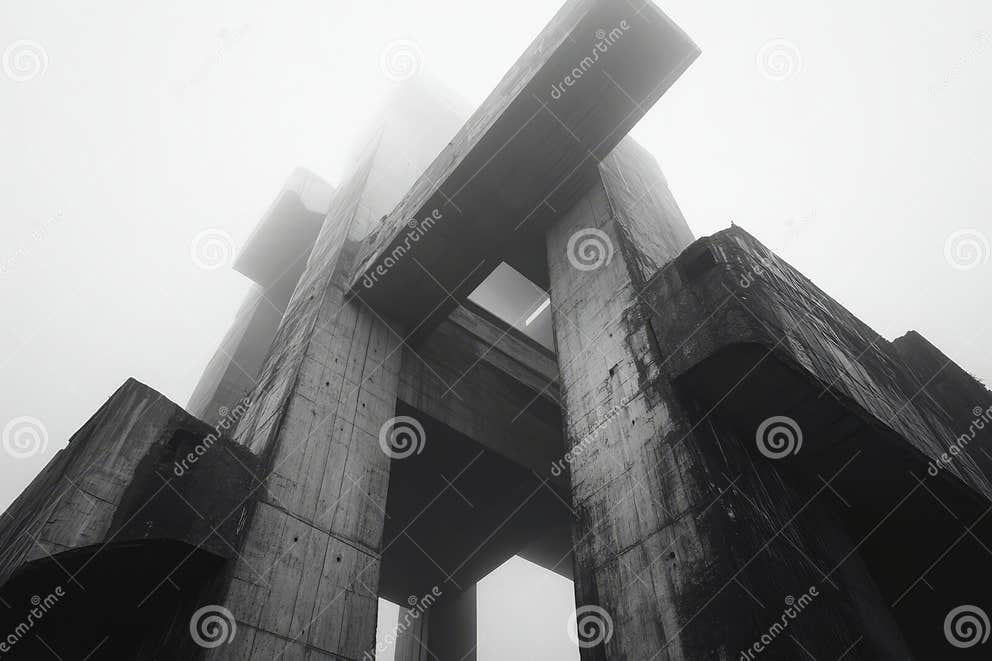 A Futuristic Brutalist Skyscraper with Massive Angular Structures, Raw ...