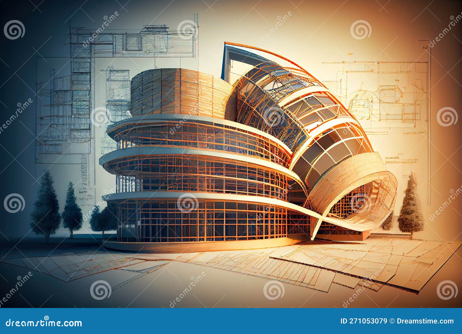 Futuristic Building on Blueprints Background. Generative AI, Generative ... Futuristic Building on Blueprints Background. Generative AI, Generative ...