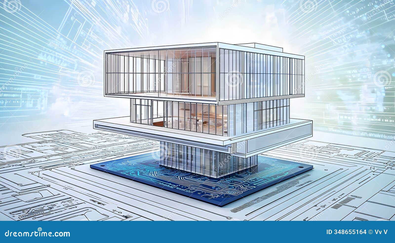 Futuristic Building Design with Tech Elements. Stock Illustration ...