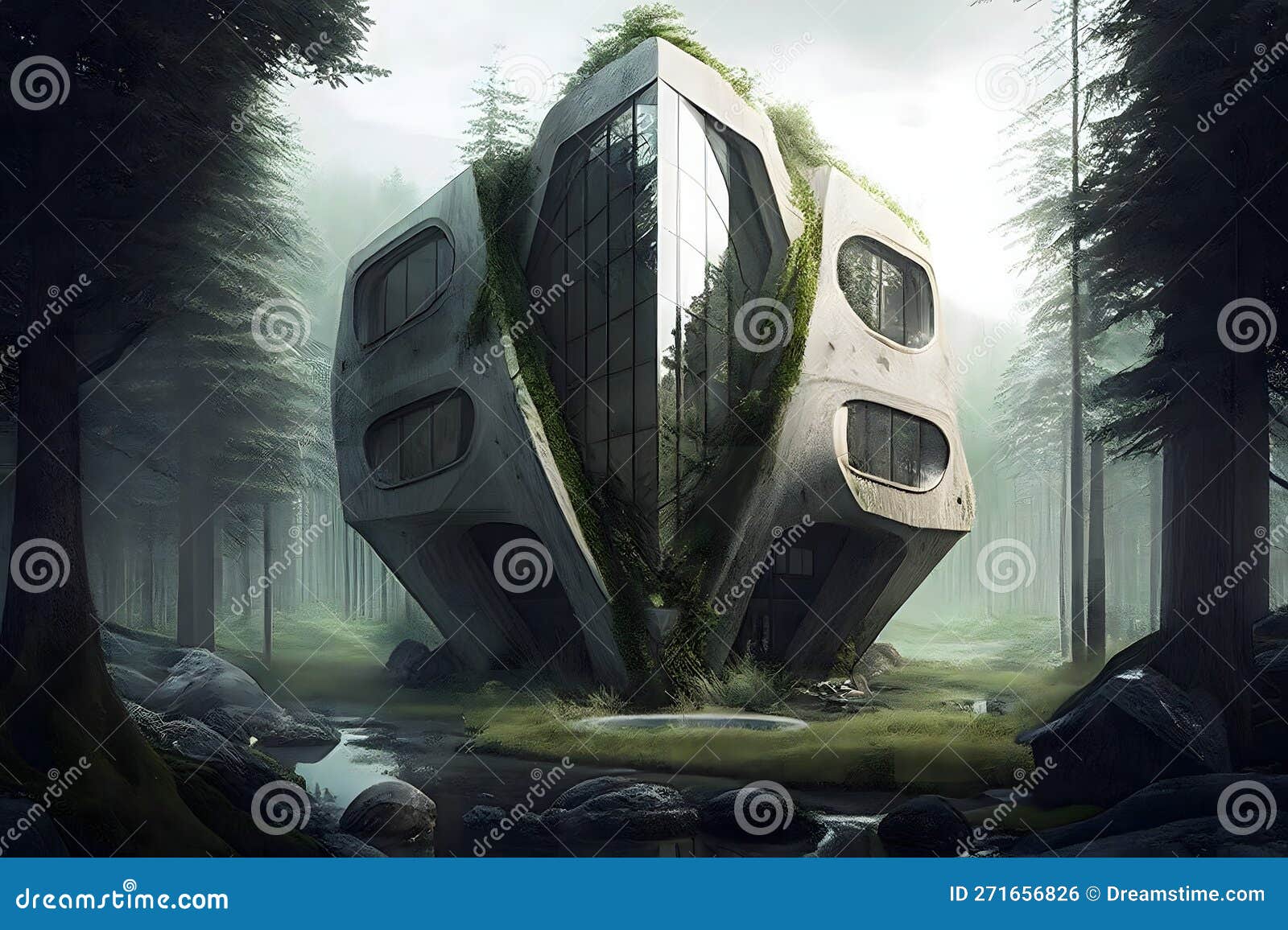 Futuristic Building in the Middle of Forest with High Tree, Abandoned ...