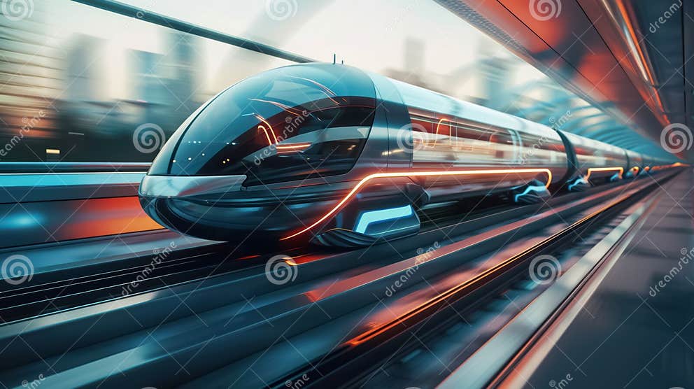 Futuristic Bullet Train, Fast Transportation Concept Stock Illustration ...