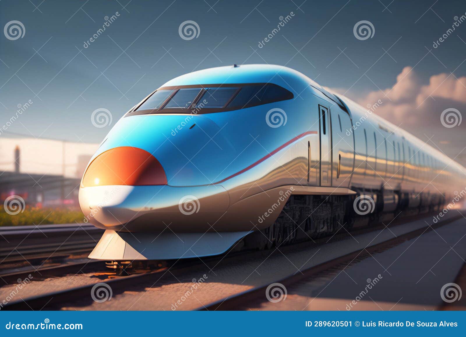 Futuristic Bullet Train on the Rail Passing through the City ...