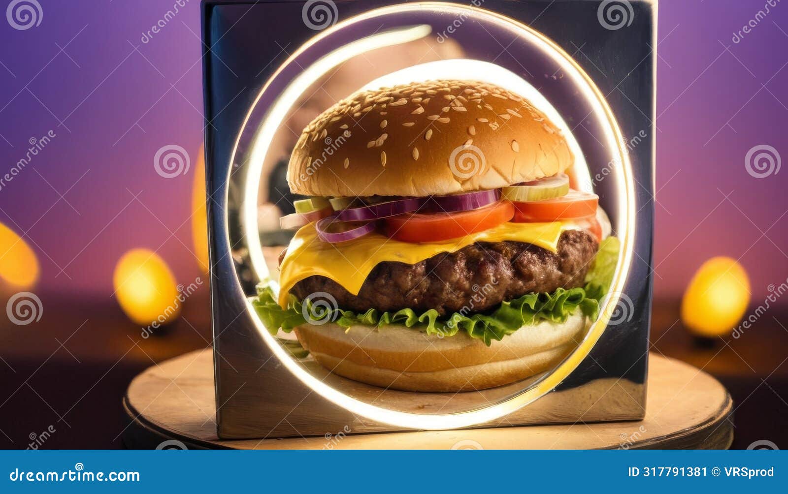 Futuristic Burger Display with Circle Lighting Stock Image - Image of ...