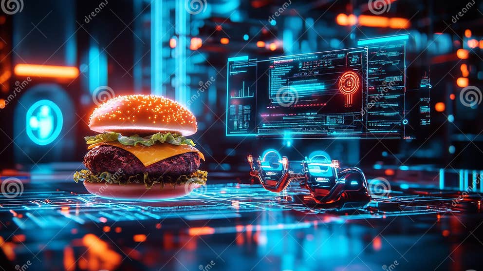 Futuristic Burger with Virtual Reality Interface in a Tech Environment ...