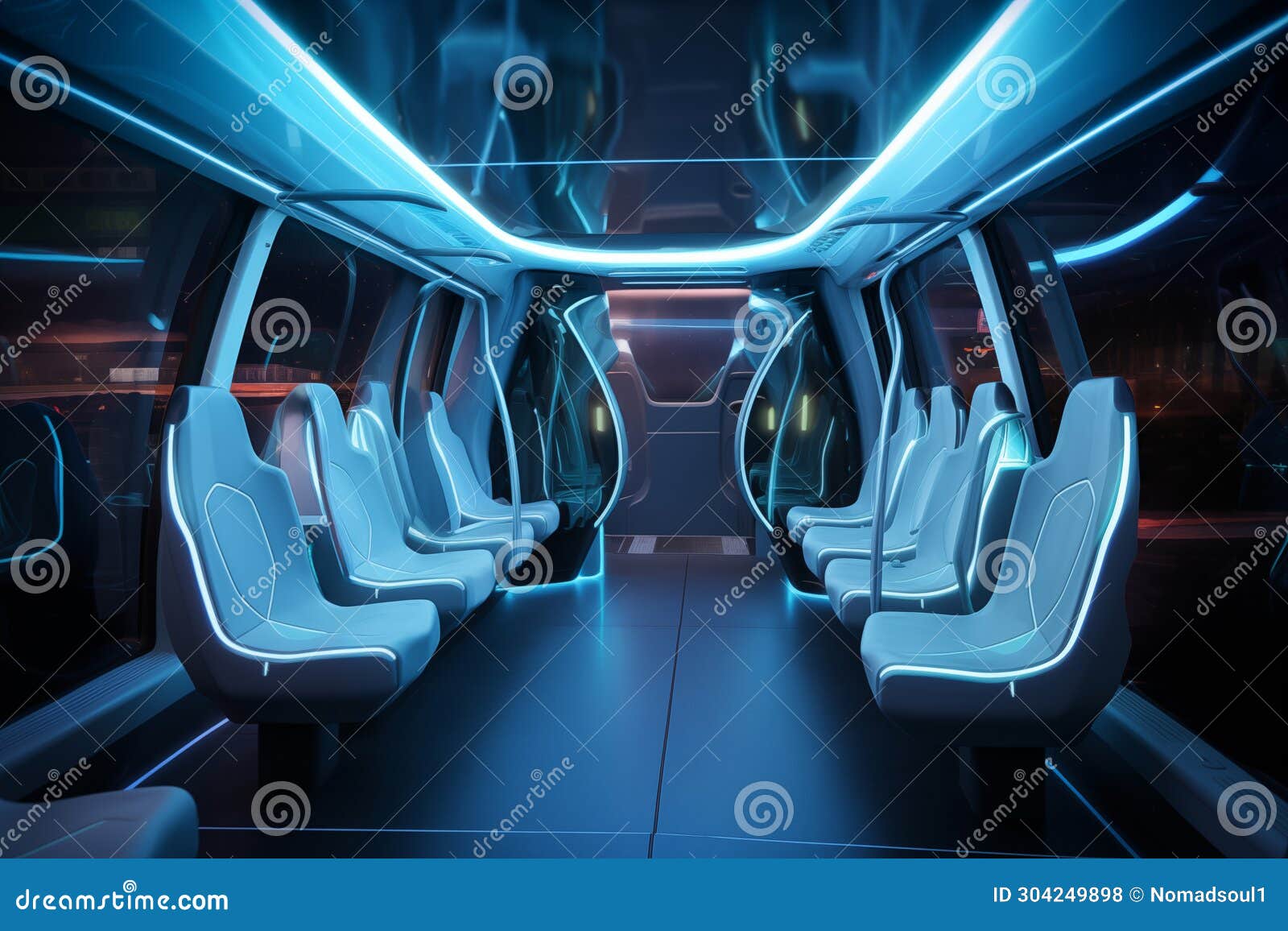 Futuristic Bus Interior with Empty Passenger Seats. Generative AI Stock ...