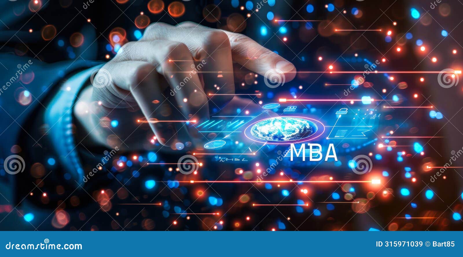 A Futuristic Business Concept Image Showcasing Icons and a Glowing MBA ...