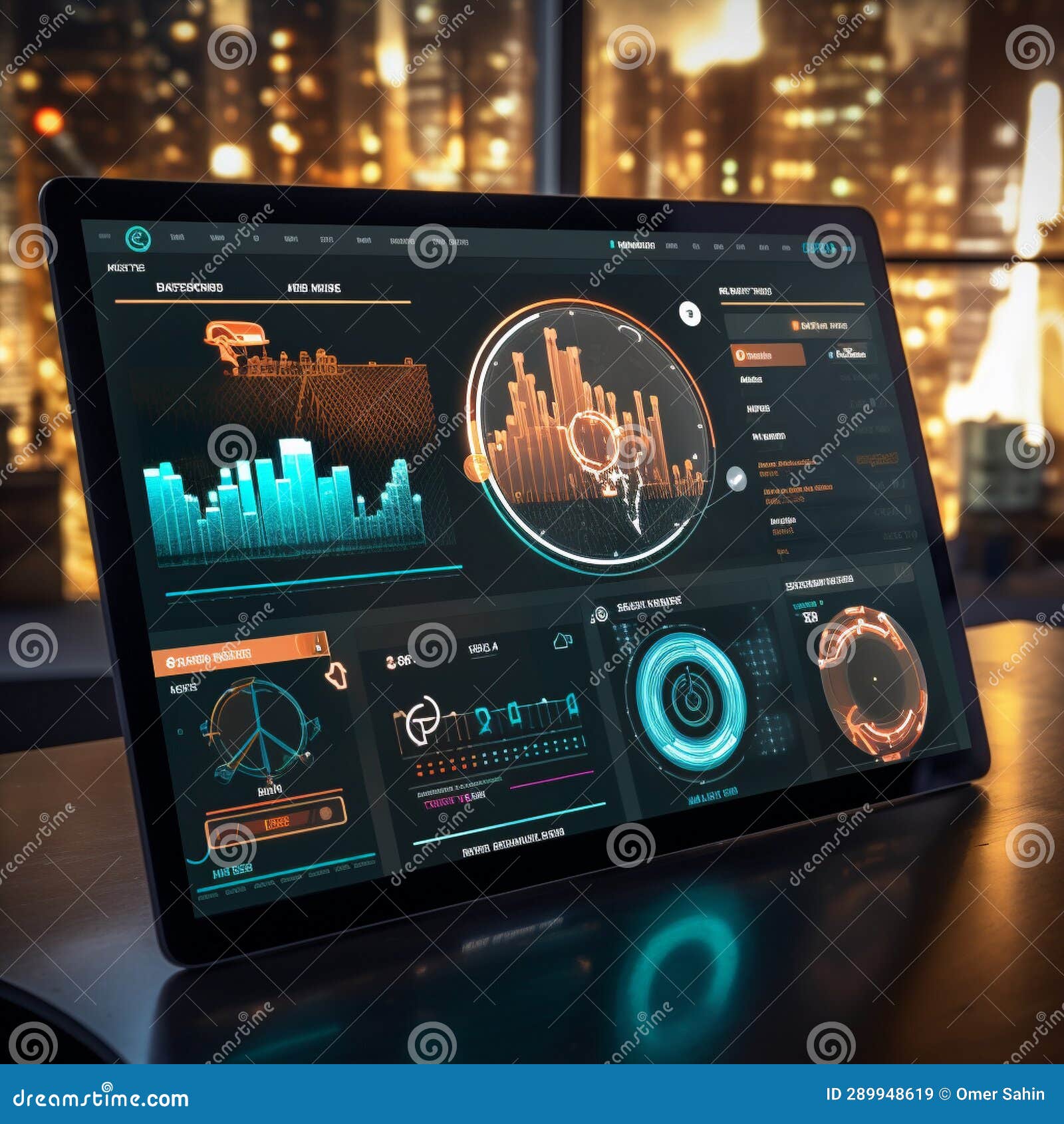 Futuristic Business Dashboard on Tablet Stock Image - Image of ...