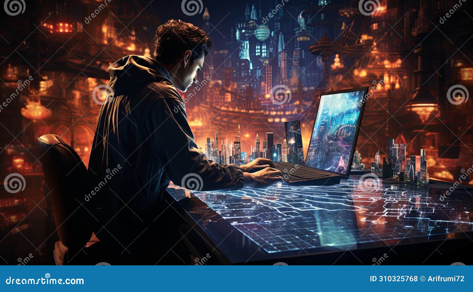 Futuristic Businessman Working on Coding and Software Development, with ... Futuristic Businessman Working on Coding and Software Development, with ...