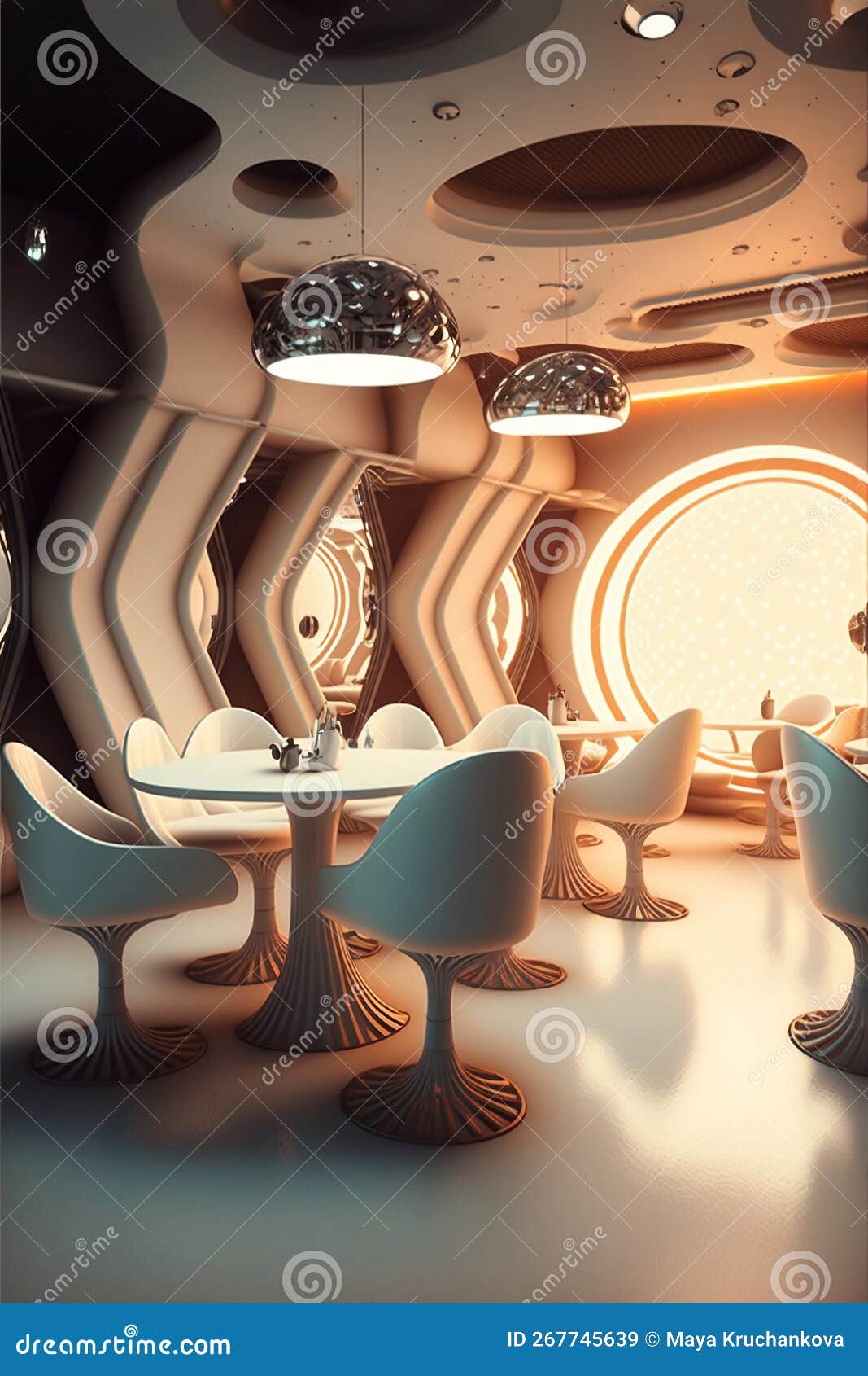 Futuristic Cafe Design with Rounded Lines Stock Illustration ...