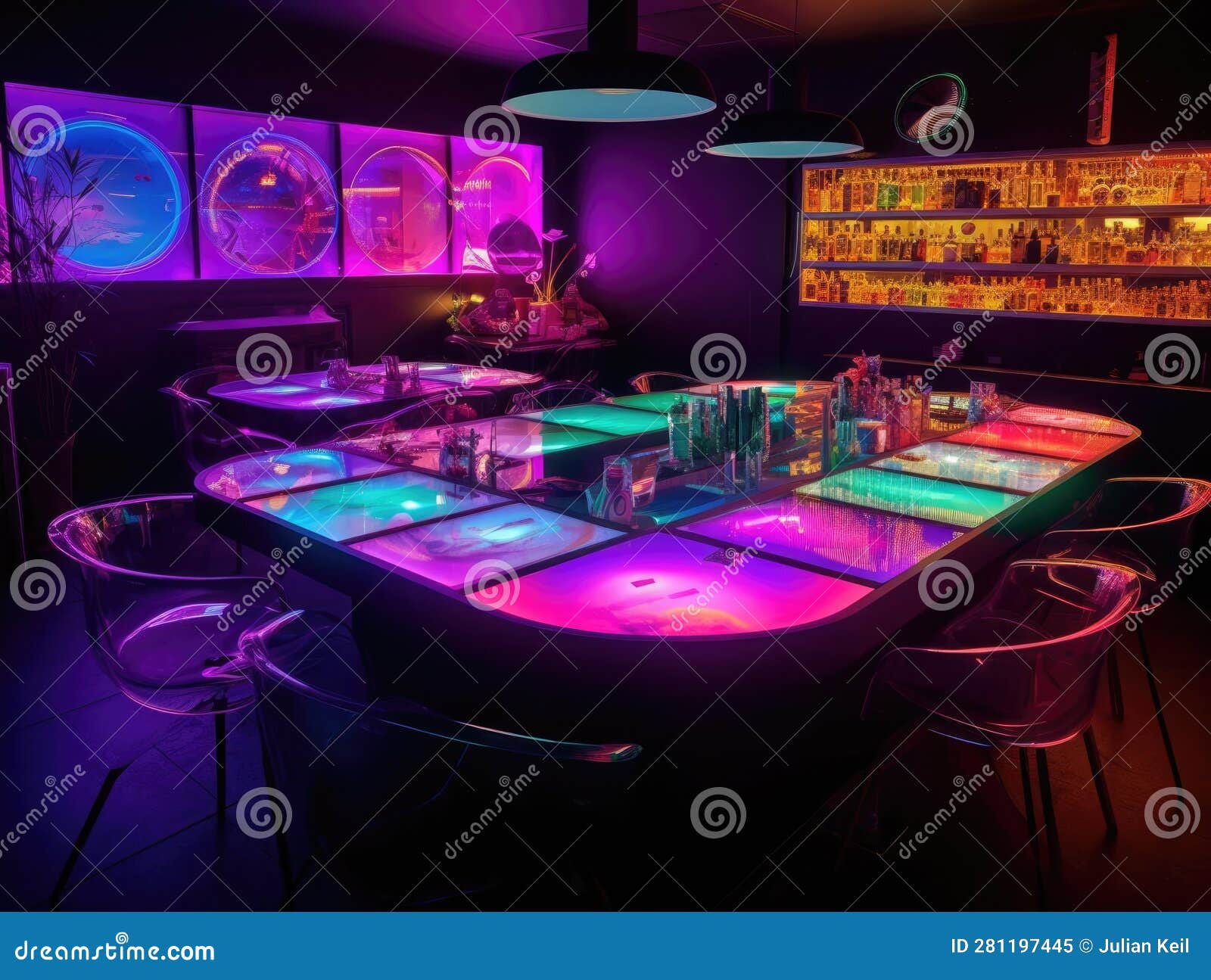 Futuristic Cafe with Pulsating Lights and Interactive Menu Stock ...