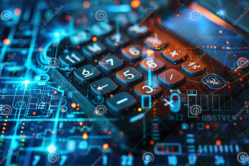 Futuristic Calculator Digital Technology Glowing Keypad Interface ...