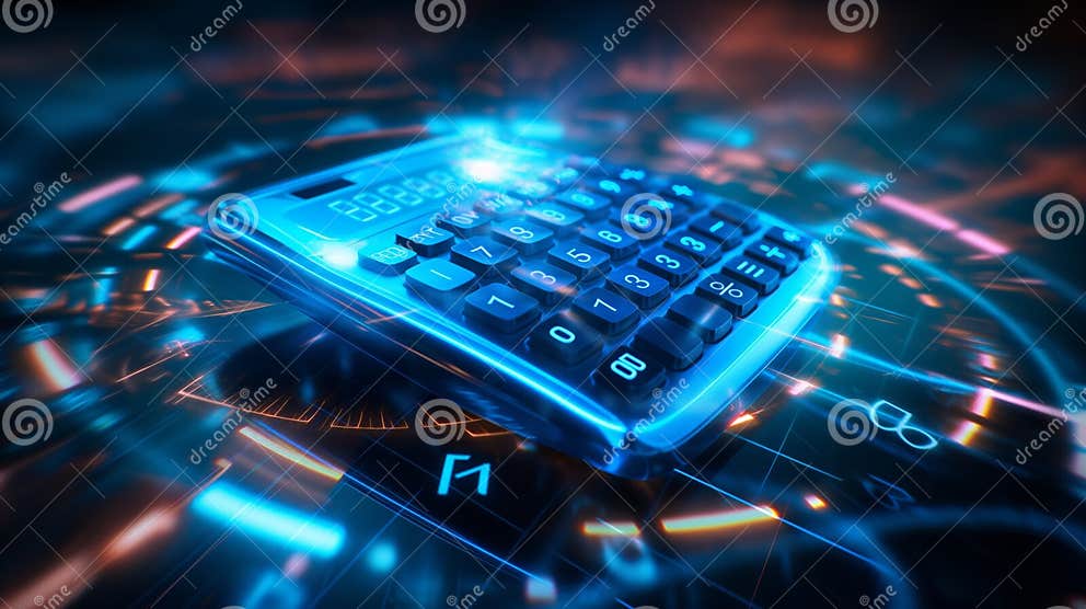Futuristic Calculator with Neon Lights Stock Photo - Image of ...