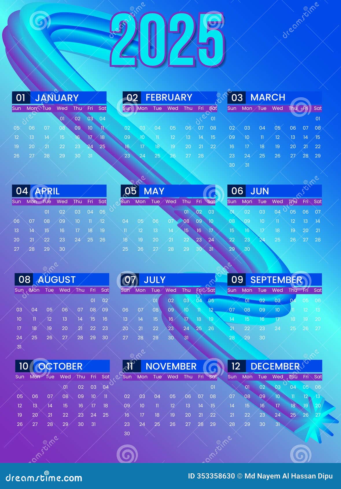 Futuristic 2025 Calendar With Neon Gradient And Bold Monthly Layout ...
