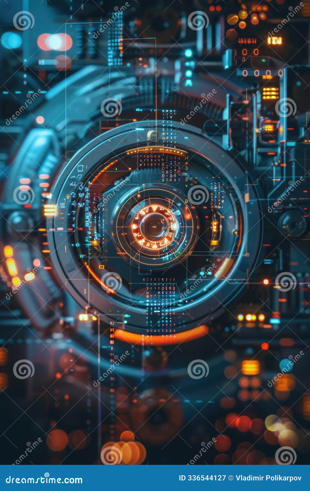 A Futuristic Camera Lens Against a Backdrop of a Modern City, Perfect ...