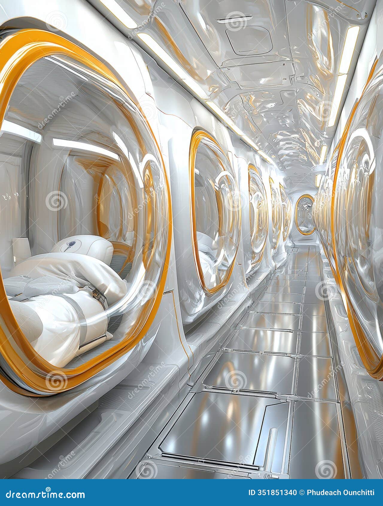 Futuristic Capsule Rooms in a Sleek, Modern Space Environment Stock ...