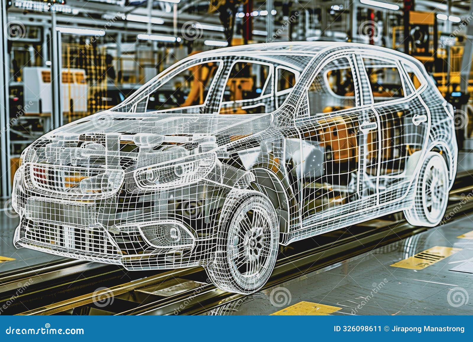 Futuristic Car Assembly Line with Holographic Projections and Robotics ...