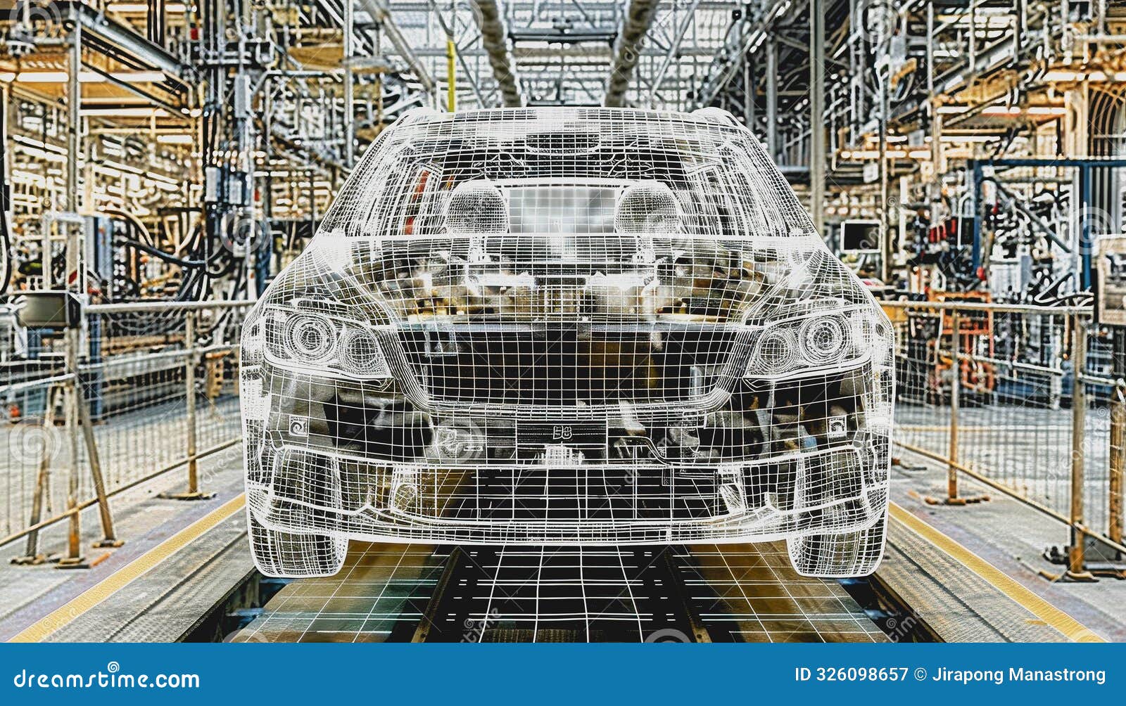 Futuristic Car Assembly Line with Holographic Projections and Robotics ...