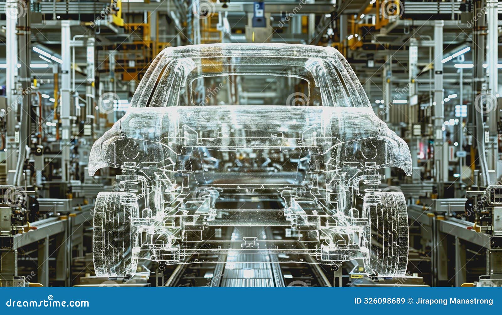 Futuristic Car Assembly Line with Holographic Projections and Robotics ...