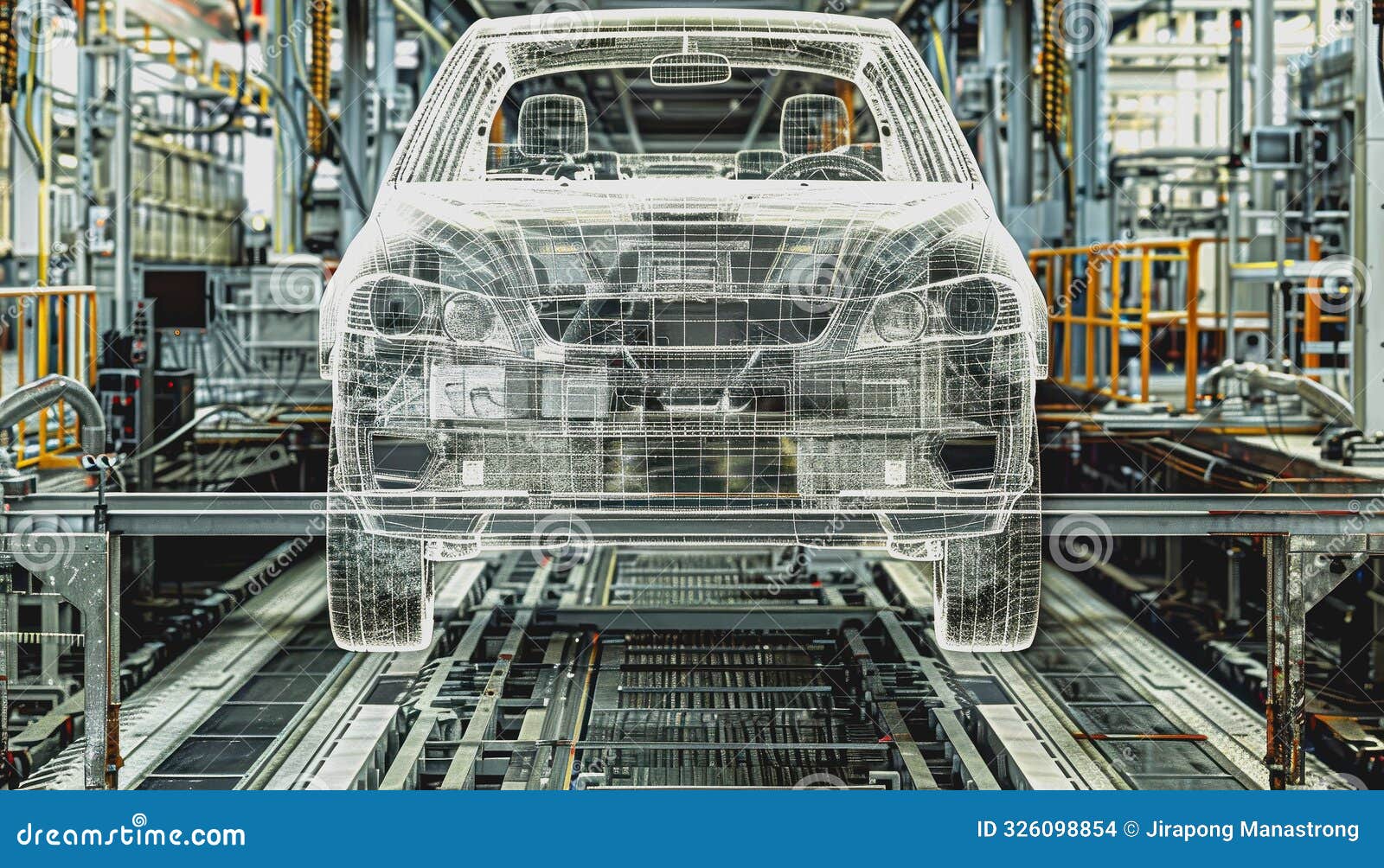 Futuristic Car Assembly Line with Holographic Projections and Robotics ...