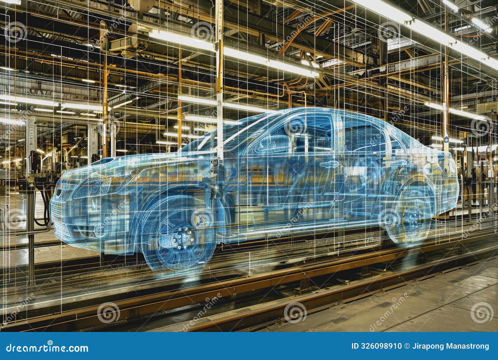 Futuristic Car Assembly Line with Holographic Projections and Robotics ...